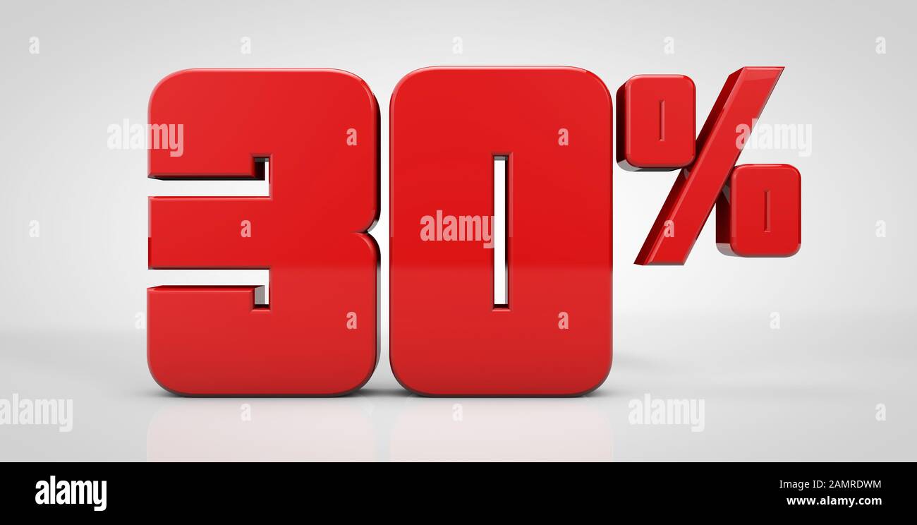 30% red text isolated on white background, 3d render illustration Stock ...