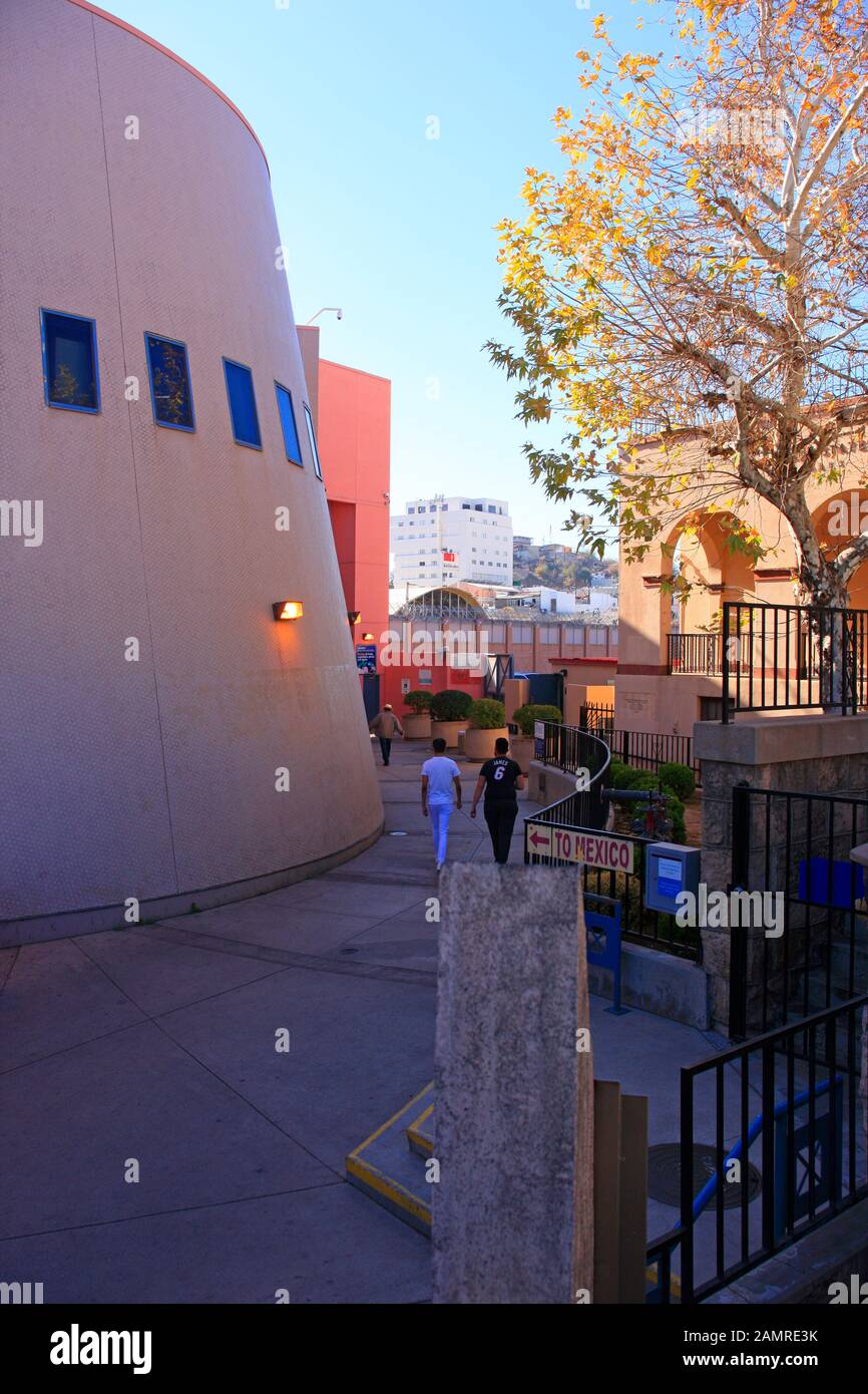 Pedestrians passing through the U.S. Customs and Border Protection zone ...