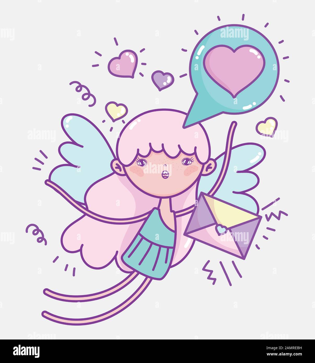 happy valentines day, cute cupid love message envelope hearts vector ...
