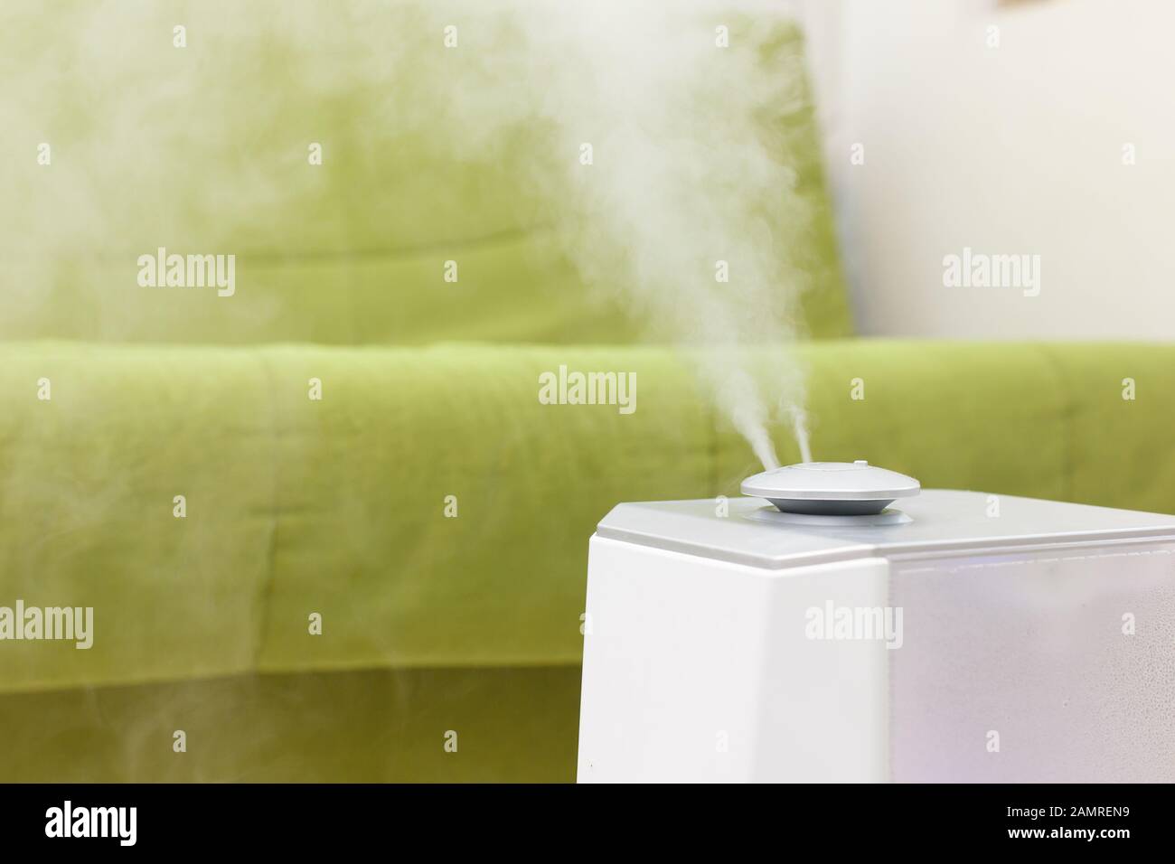 humidifier works in the room around with a green sofa. Climatic systems ...