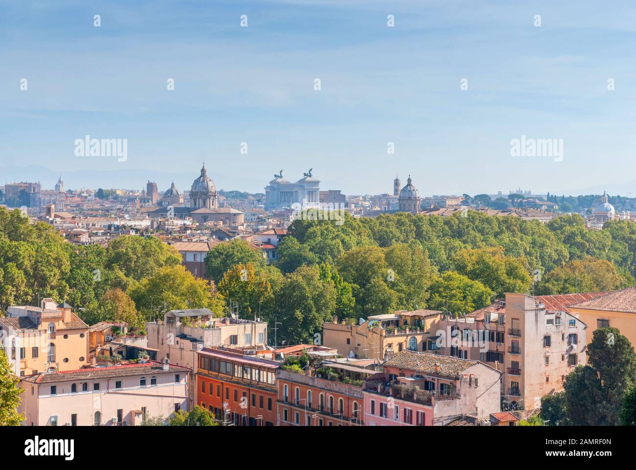 Rome overview with monument Panorama from Piazzale Garibaldi. Italy ...