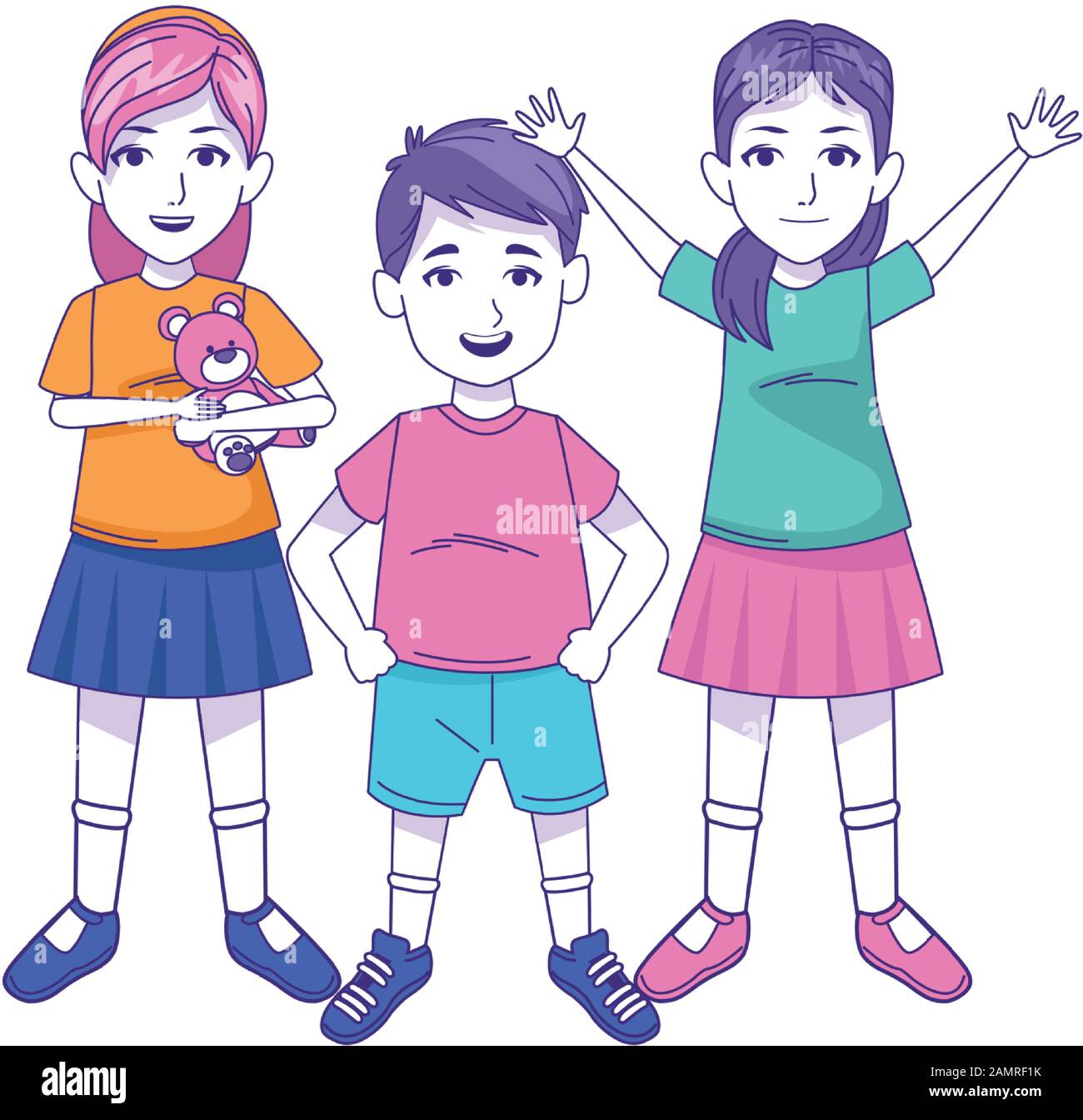 cartoon boy and girls standing icon, colorful design Stock Vector Image ...