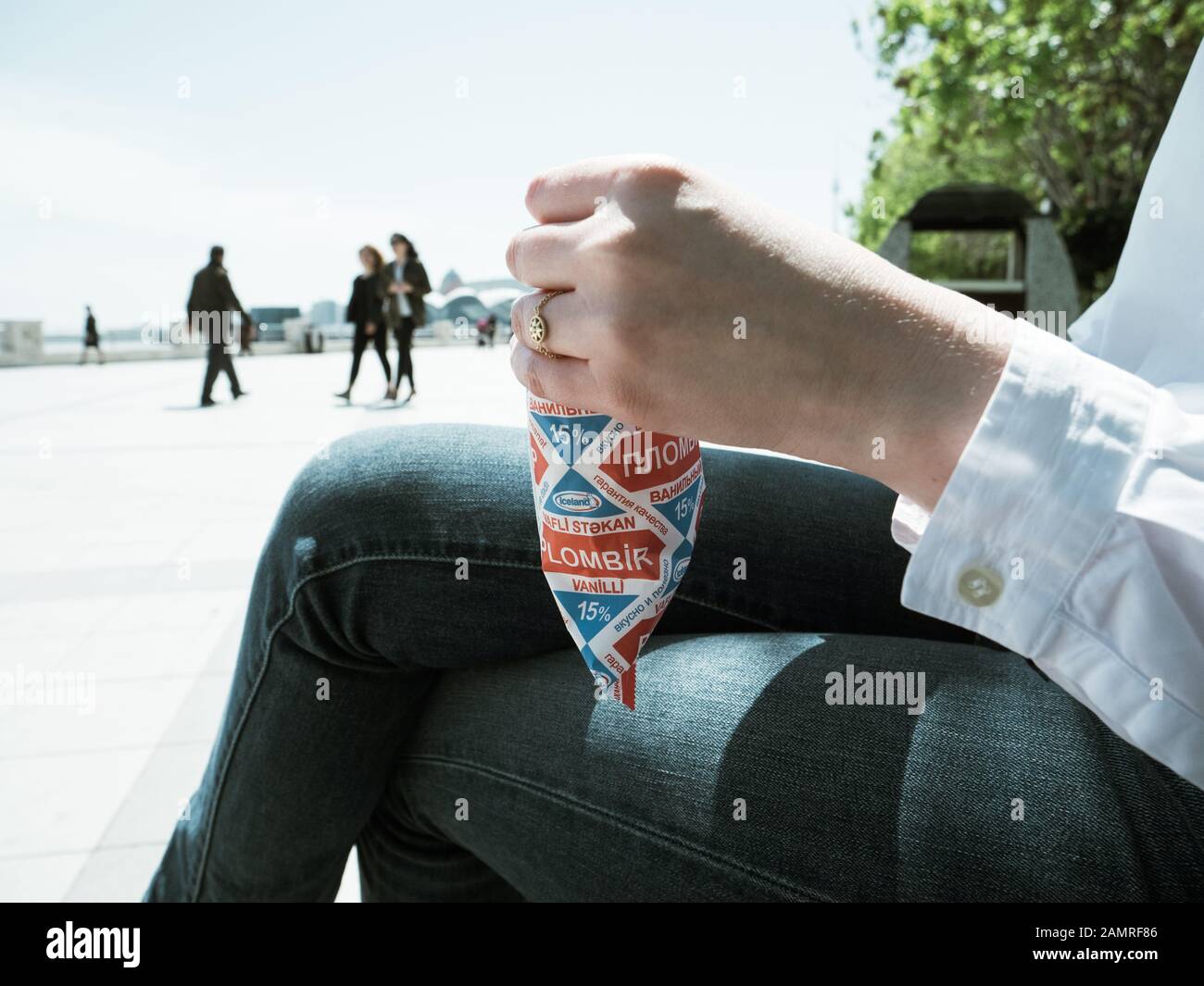 Baku, Azerbaijan - May 2, 2019: Woman eating a traditional Soviet ice ...