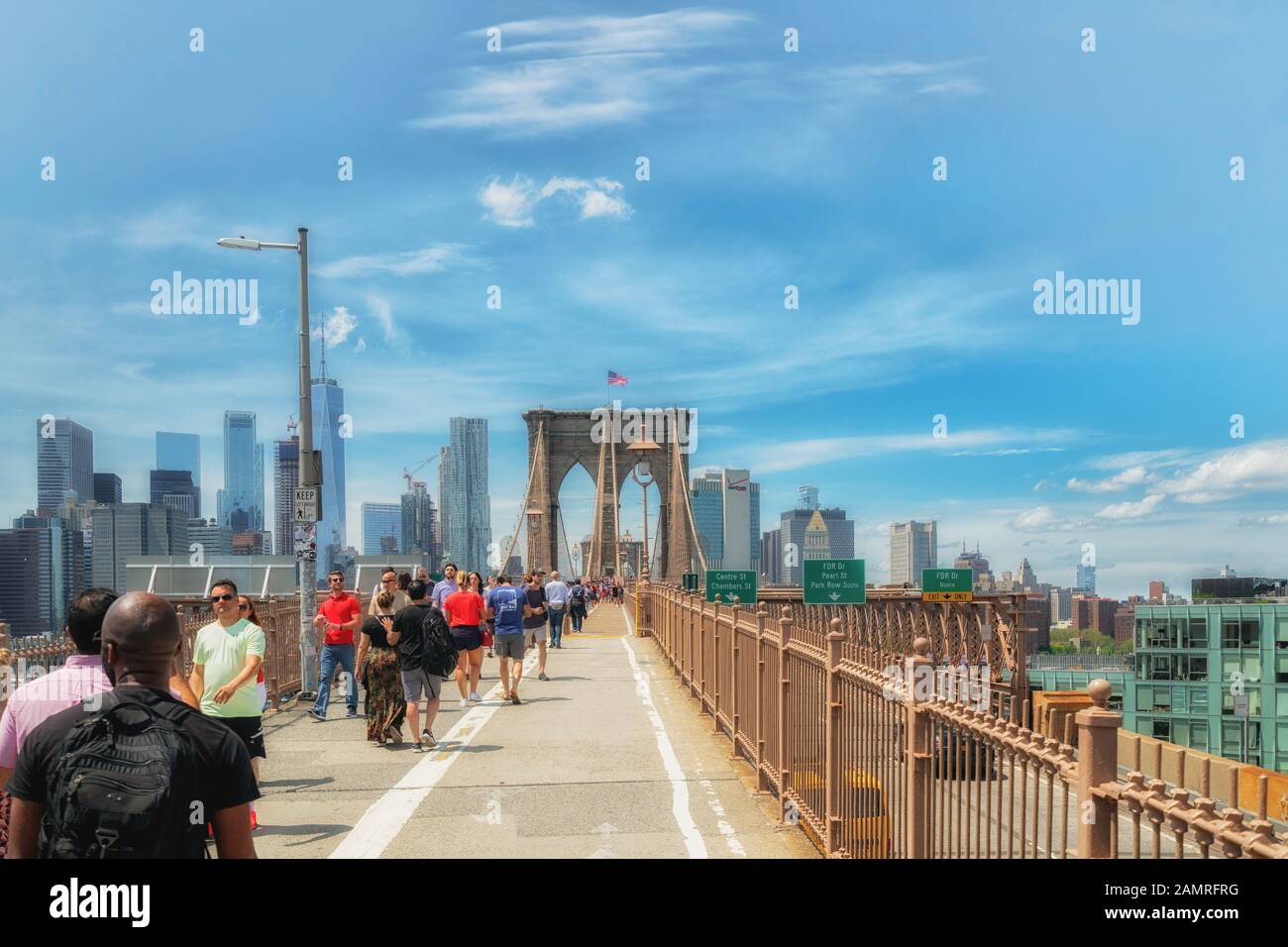 New York City/USA - May 26, 2019 Brooklyn Bridge, NYC. Pedestrian path ...