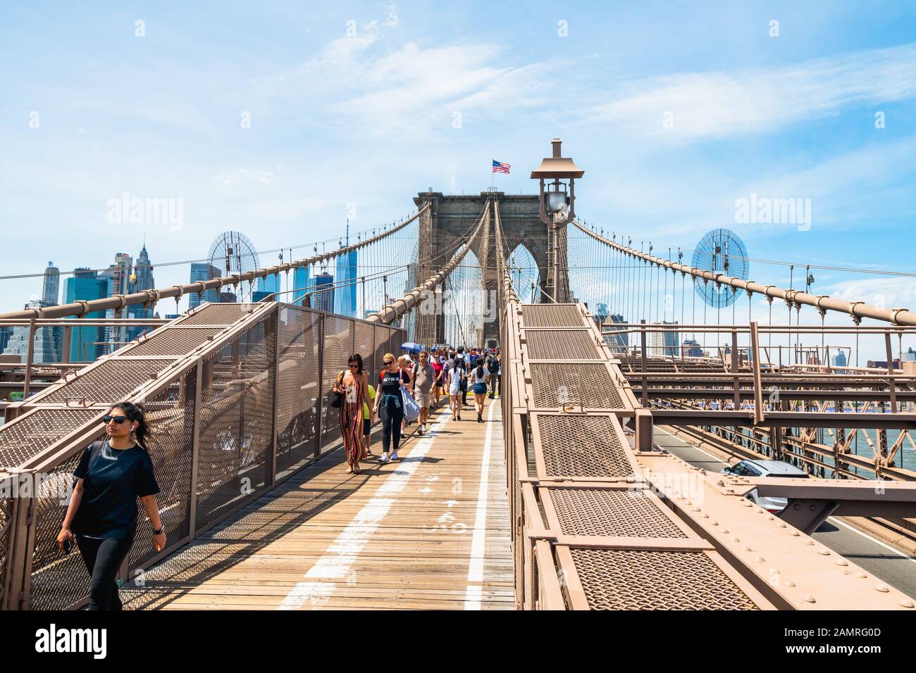 New York City/USA - May 26, 2019 Brooklyn Bridge, NYC. Pedestrian path ...
