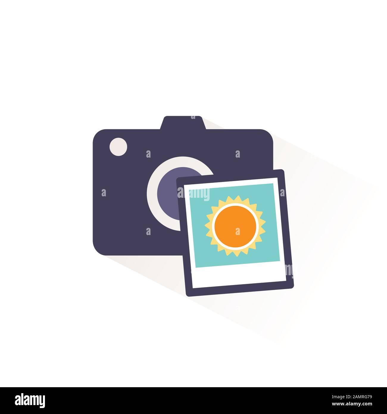 Camera with summer sun photo. Color icon with shadow. Flat vector ...