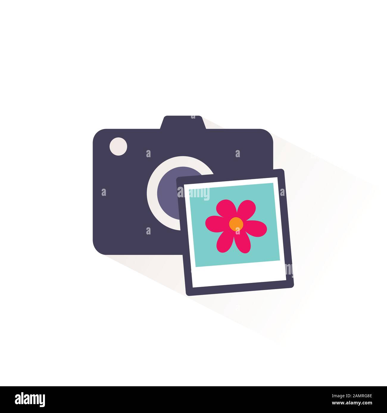 Camera with spring flower photo. Color icon with shadow. Flat vector ...