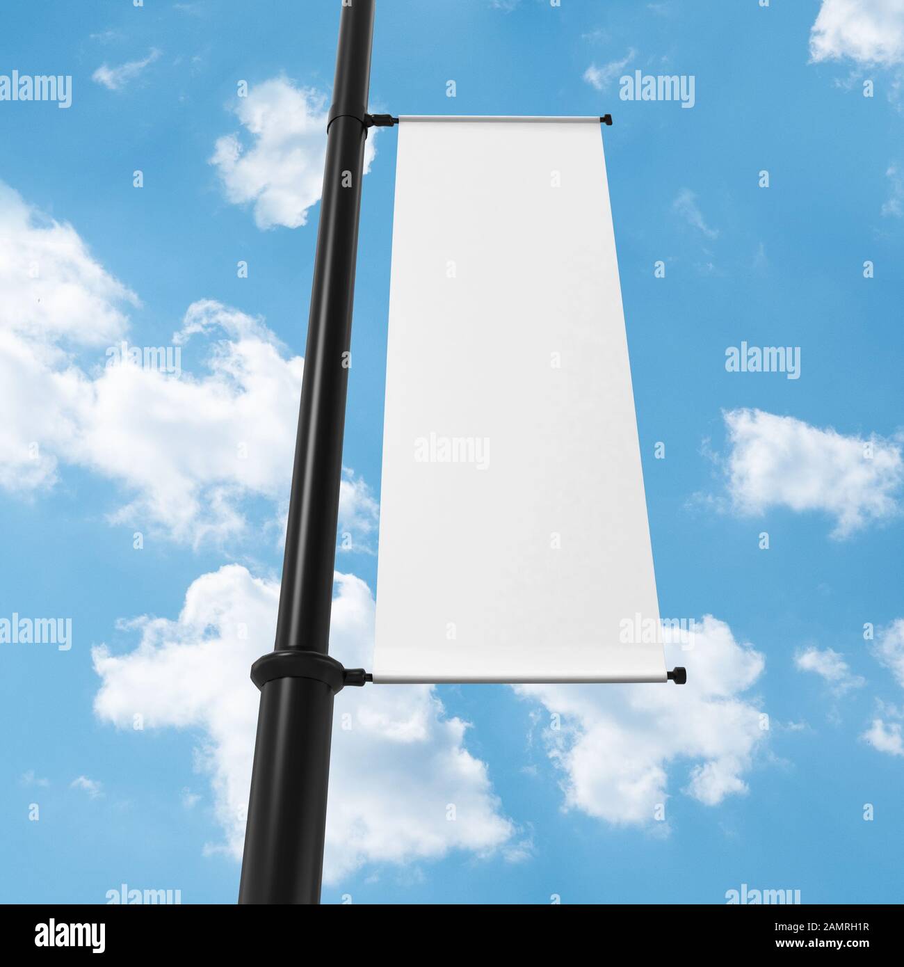 White Lamp Post Banner Mockup, blank advertisment 3d Rendering with ...