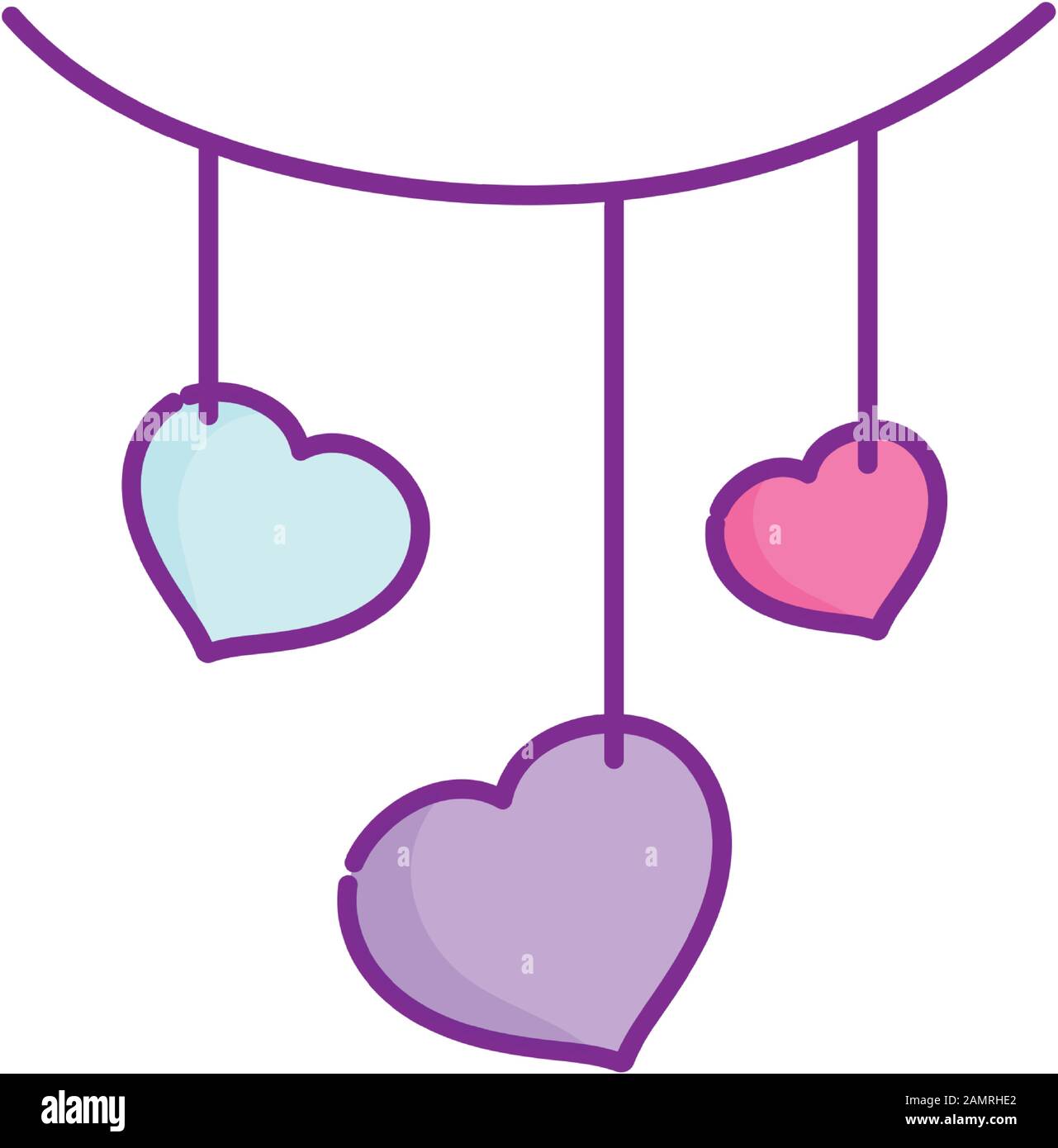 happy valentines day, hanging hearts love decoration feelings vector ...