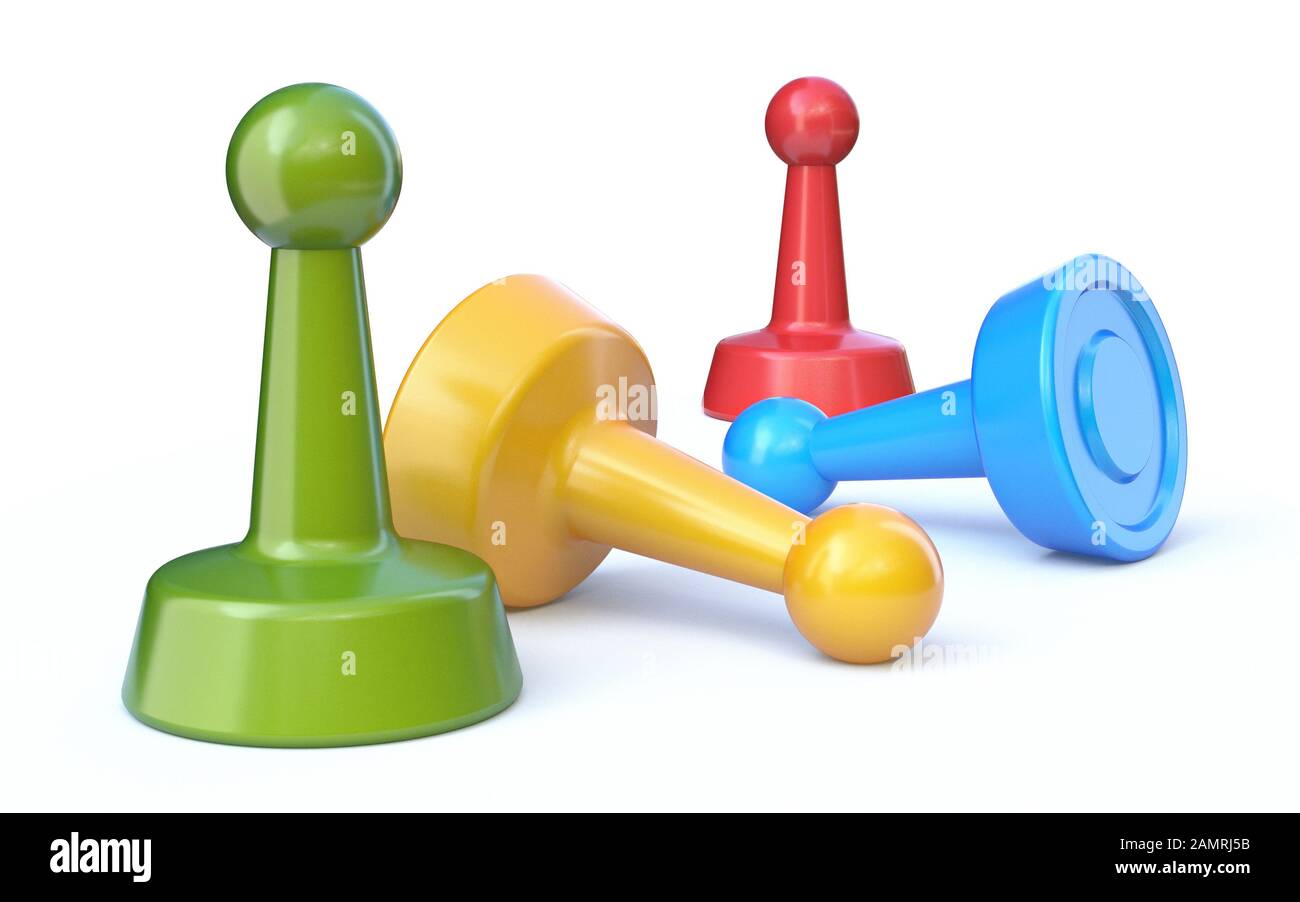 Group of four game pawns 3D render illustration isolated on white ...