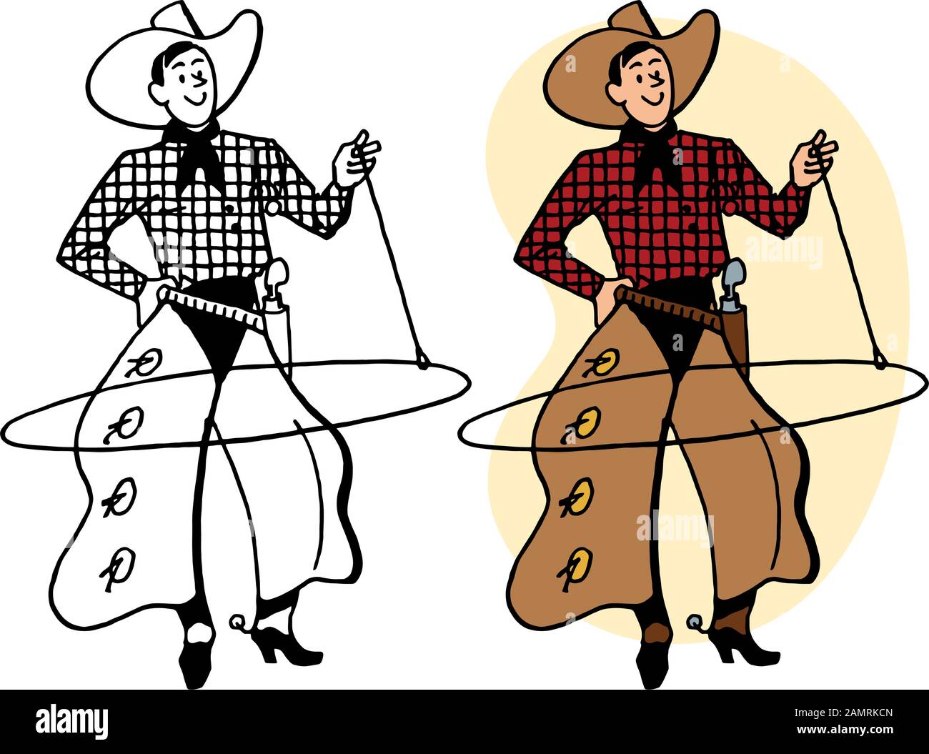 A cowboy in chaps twirls a lasso in a rodeo performance Stock Vector ...