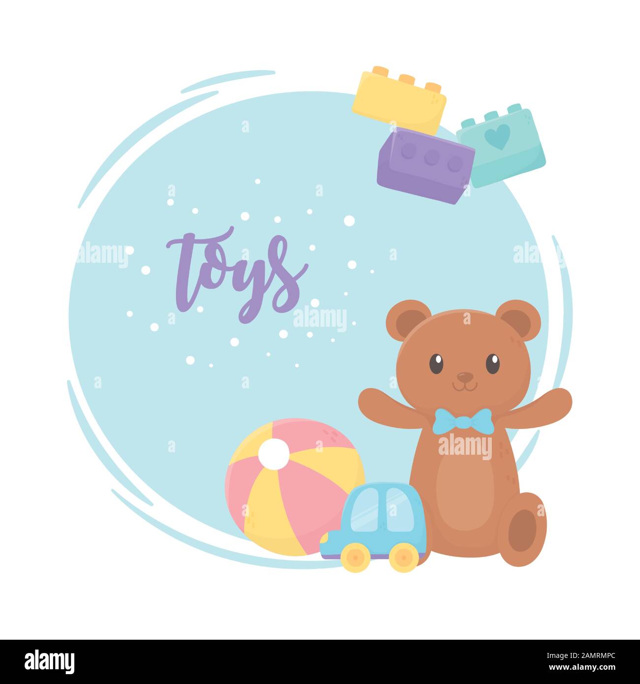 bear ball and car play cartoon kids toys vector illustration Stock ...