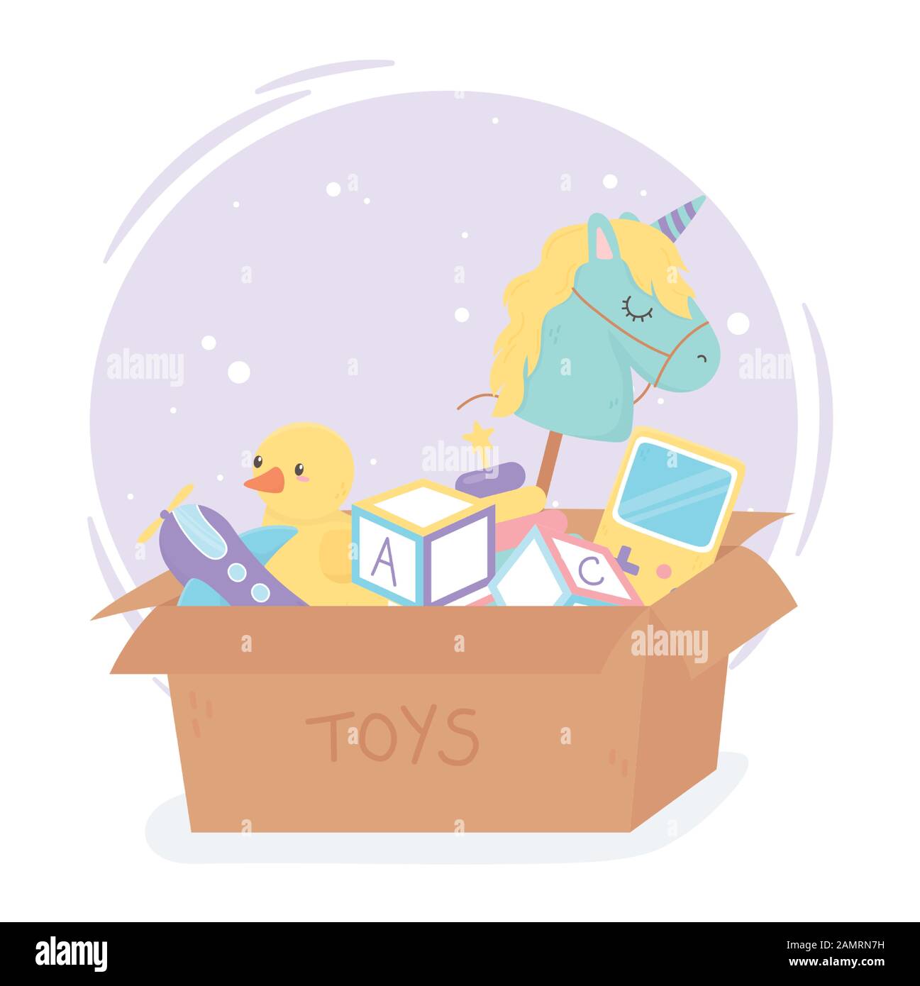 filled box with horse duck plane blocks cartoon kids toys vector ...