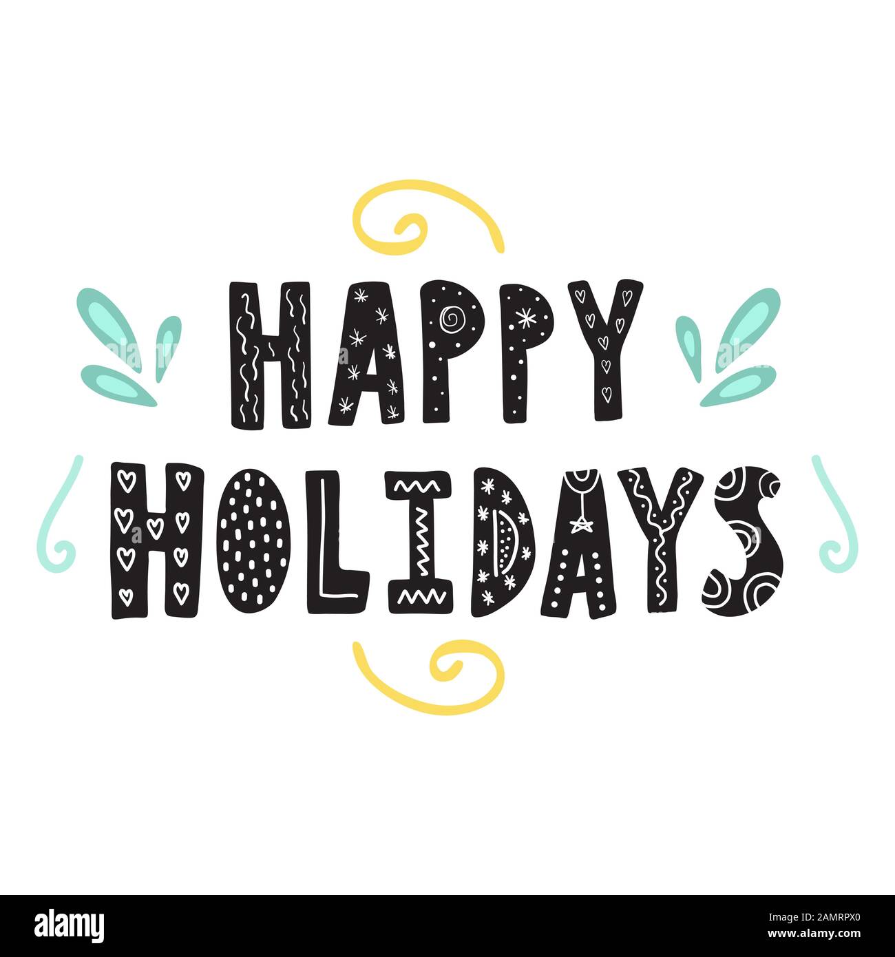 Happy holidays hand drawn lettering. Christmas ornamental text Stock ...