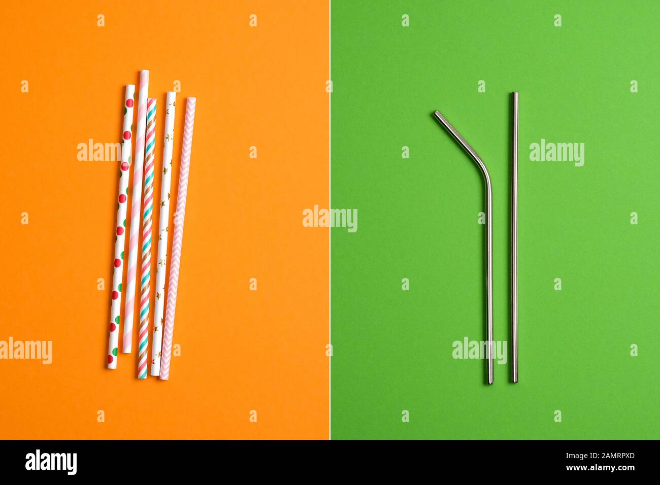 Comparison concept. Metal Straws Stainless Steel, Reusable Drinking ...