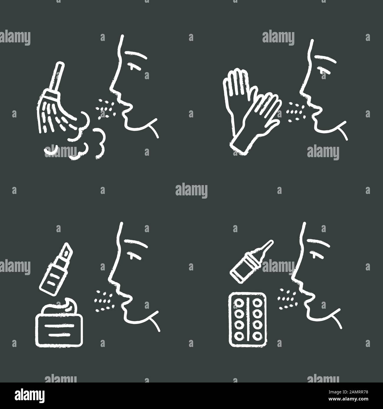 Allergies Chalk Icons Set Allergen Sources And Symptom Treatment Dust