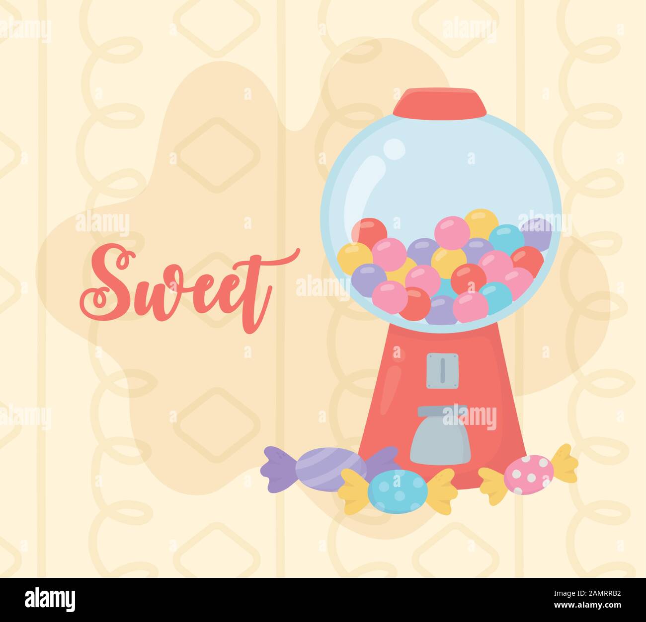 sweet products bubble gum machine and candies vector illustration Stock ...