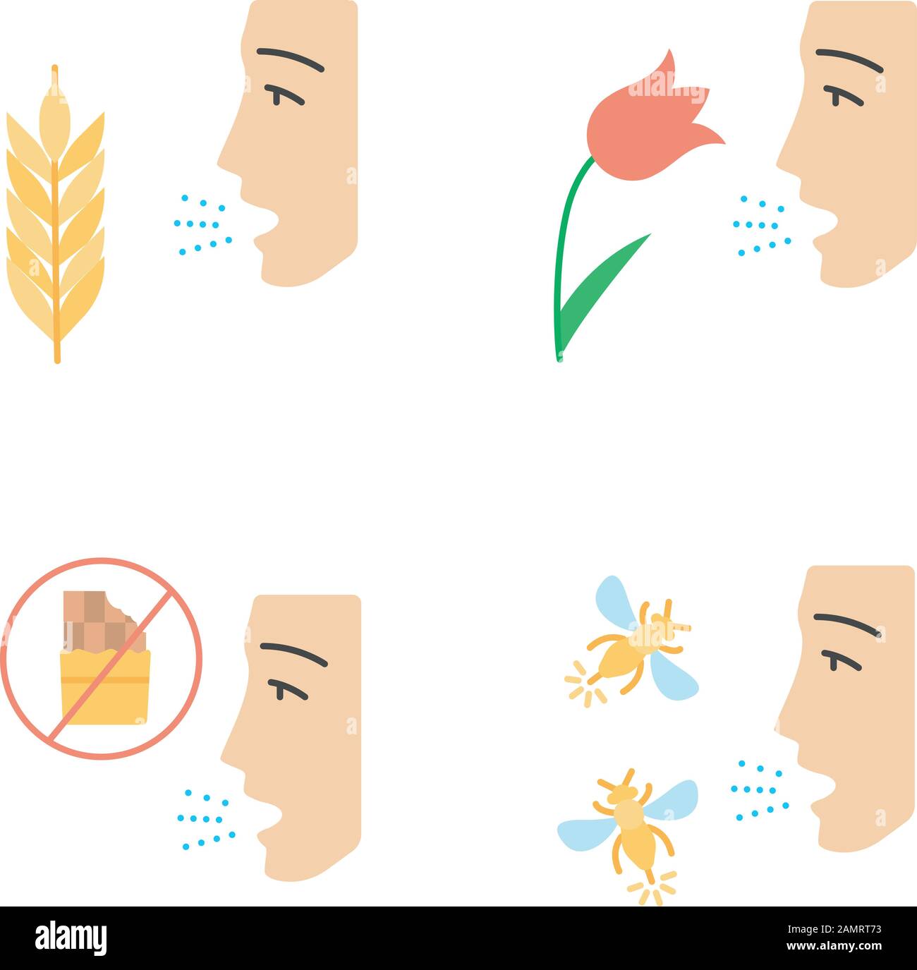 Allergies flat design long shadow color icons set. Hay fever, allergy ...