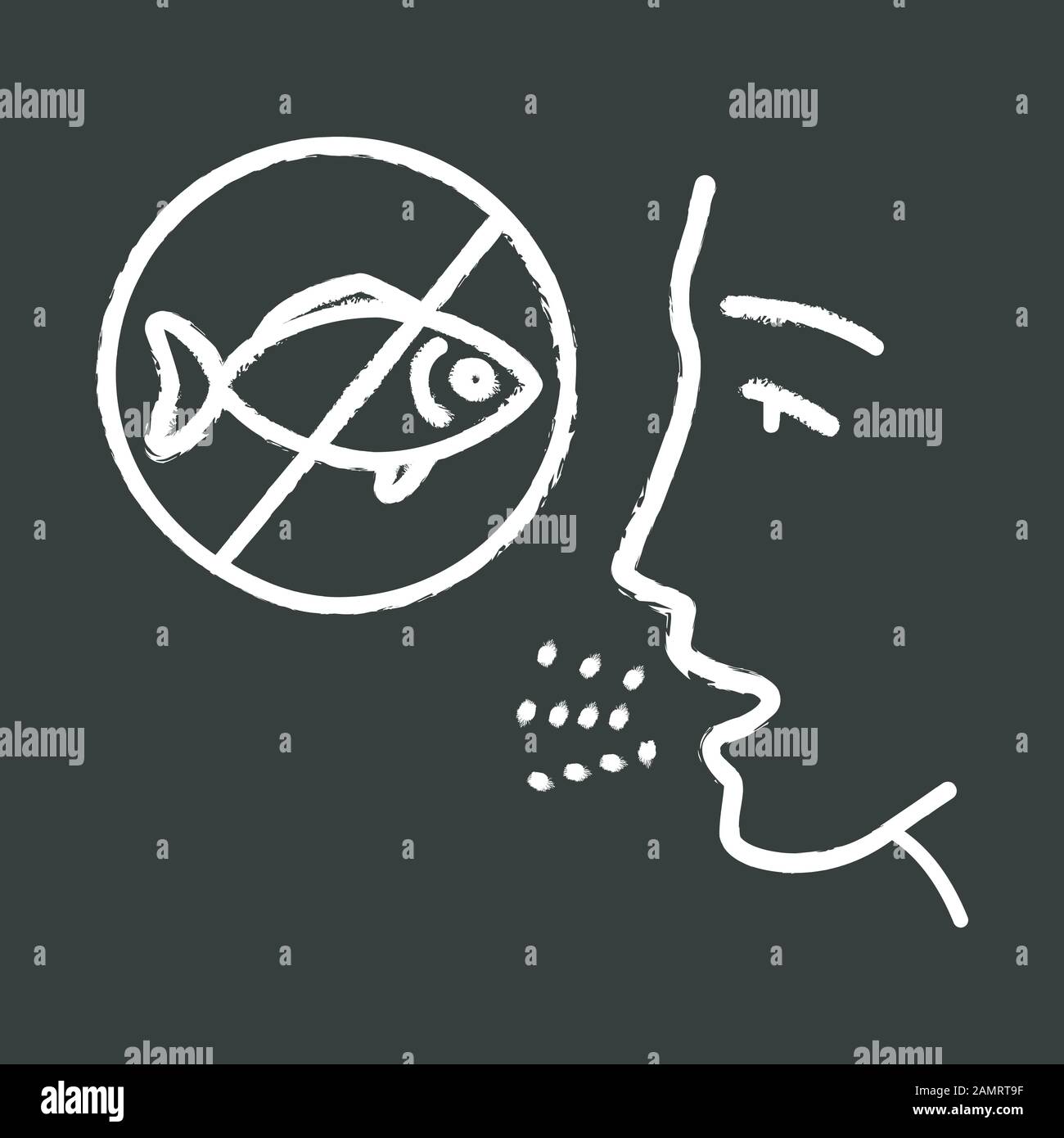 Fish allergy chalk icon. Finned fish sensitivity. Hypersensitivity of ...