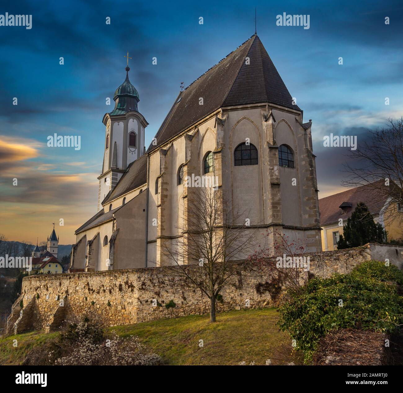 Old church in village of Emmersdorf at the beginning of the Wachau ...