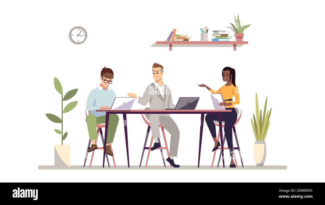 Teamwork flat vector illustration. Boss with team working together ...