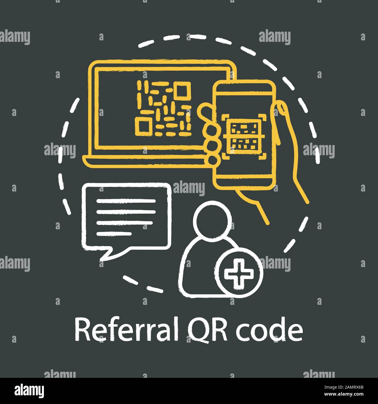 Referral QR code concept chalk icon. User authorization, registration ...