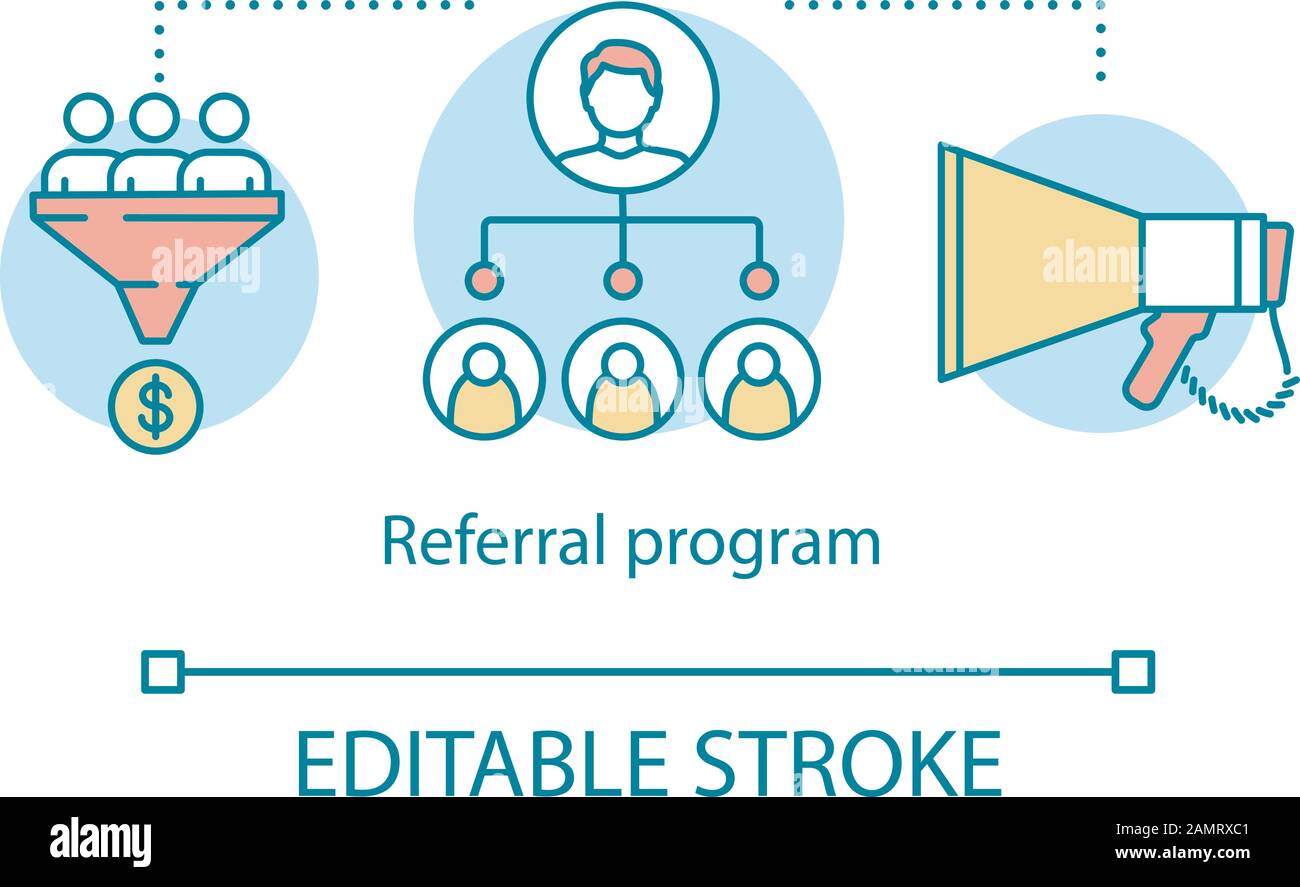 Referral program concept icon. Influencer, viral marketing idea thin ...