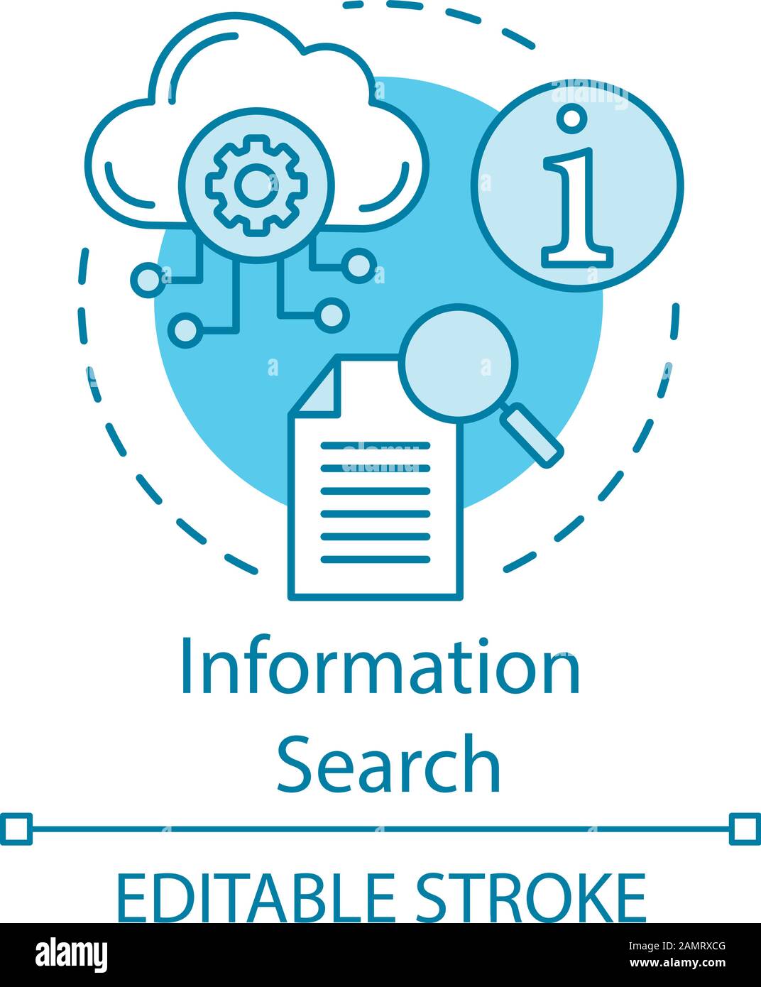 Information search turquoise concept icon. Analytics, document ...
