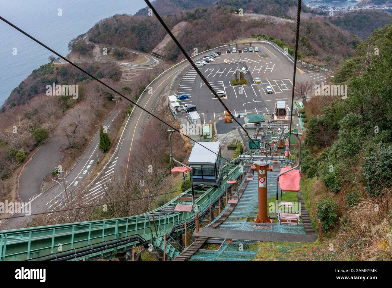 Chair-lift at Rainbow Line Mikata Five Lakes viewpoint, Fukui ...