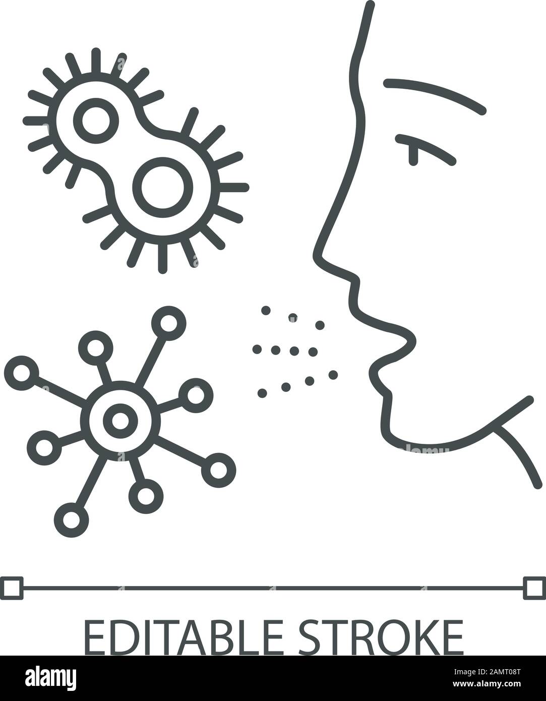 Dust allergy linear icon. Allergic reaction to bacteria. Pathogen ...