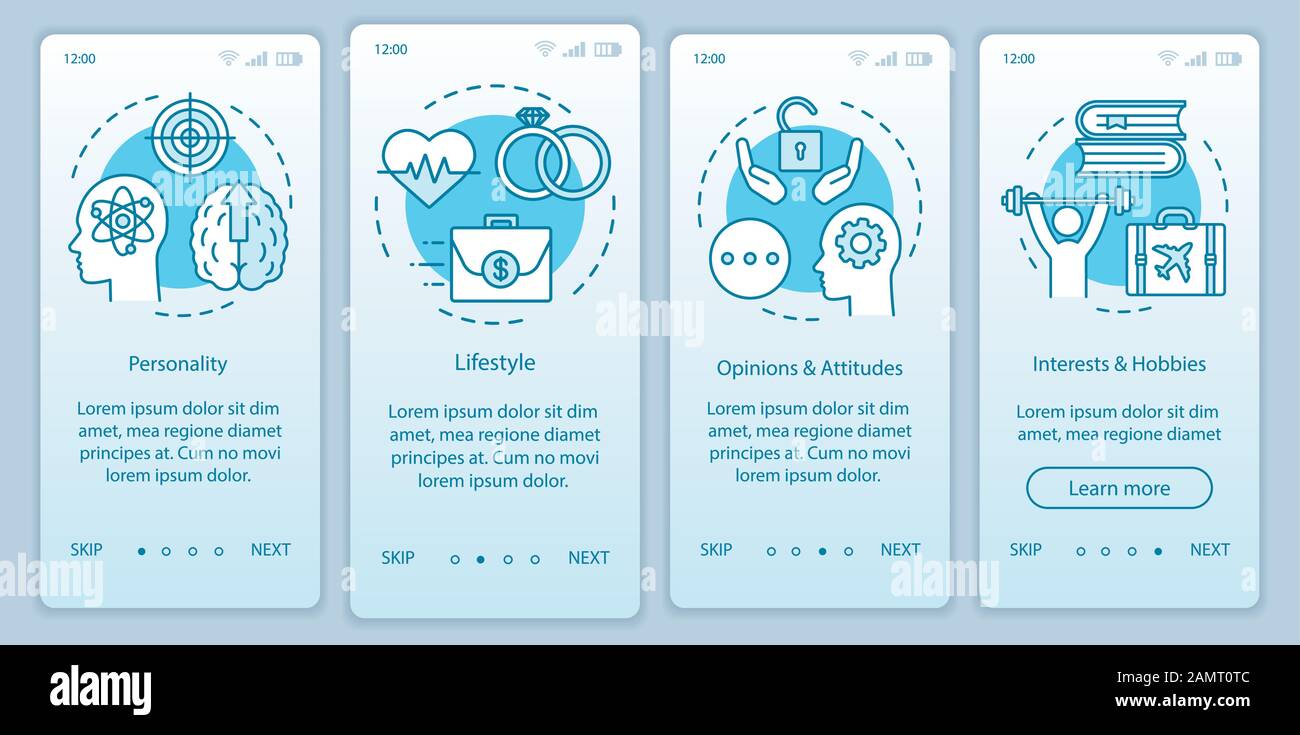 Psychographics targeting turquoise gradient onboarding mobile app page ...