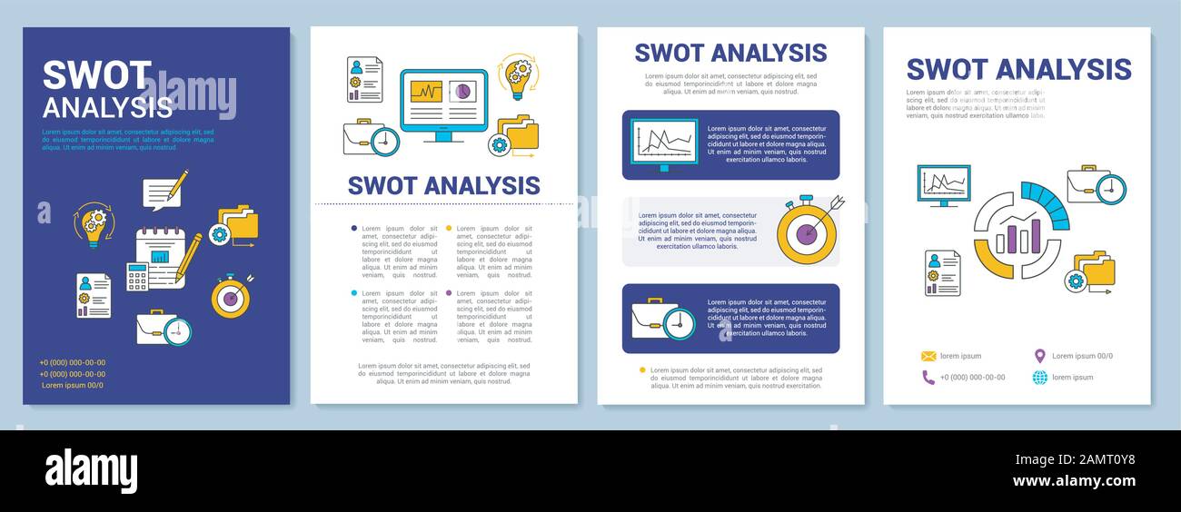 SWOT analysis blue background brochure template layout. Flyer, booklet, leaflet print design ...