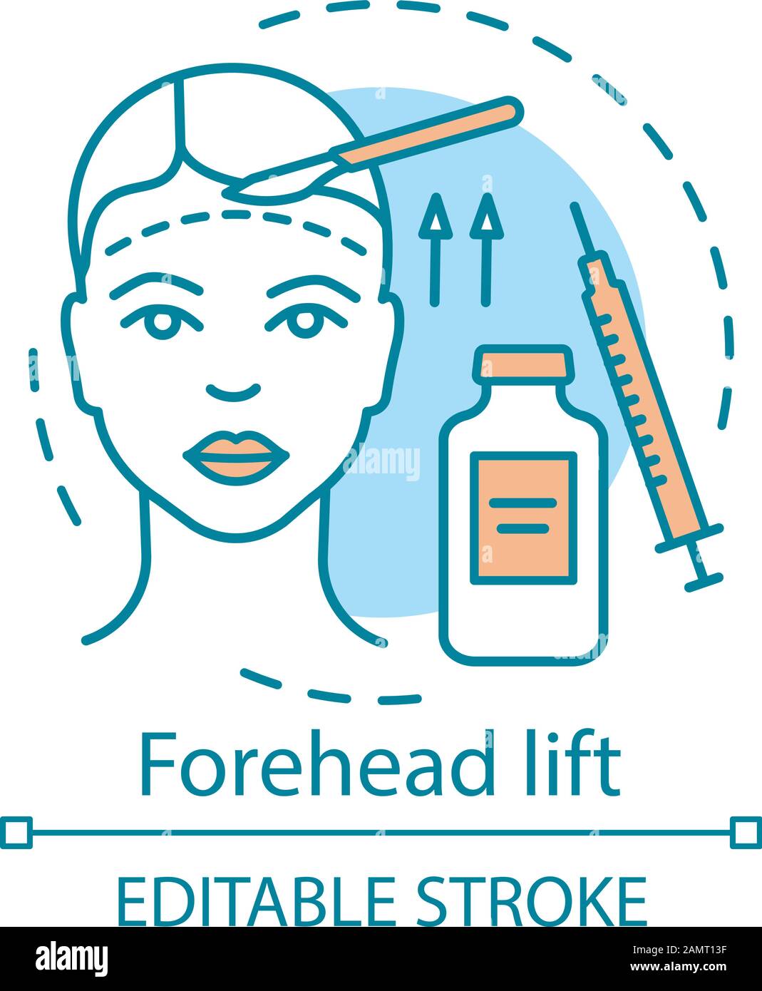 Forehead lift concept icon. Reduce face wrinkle lines idea thin line ...