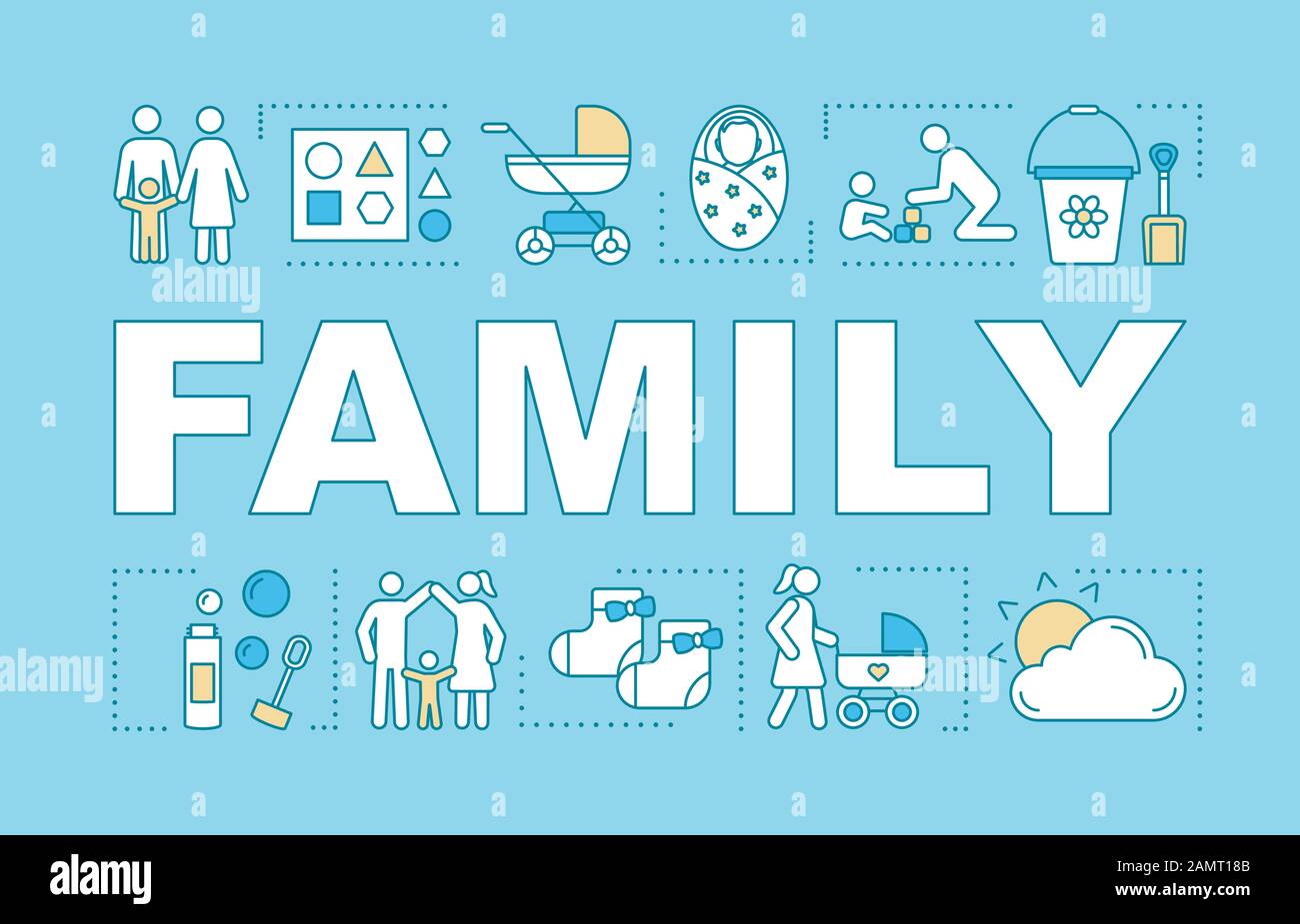 Family word concepts banner. Parents with children. Walk with newborn ...