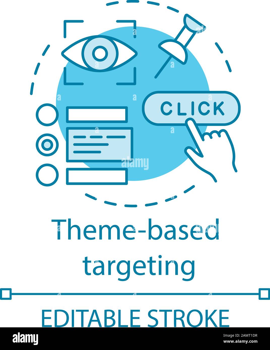 Theme-based targeting turquoise concept icon. Digital marketing strategy idea thin line ...
