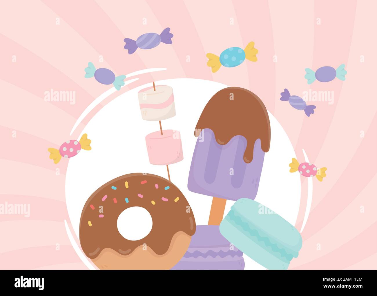 sweet products donut ice cream marshmallow biscuits and candies vector ...