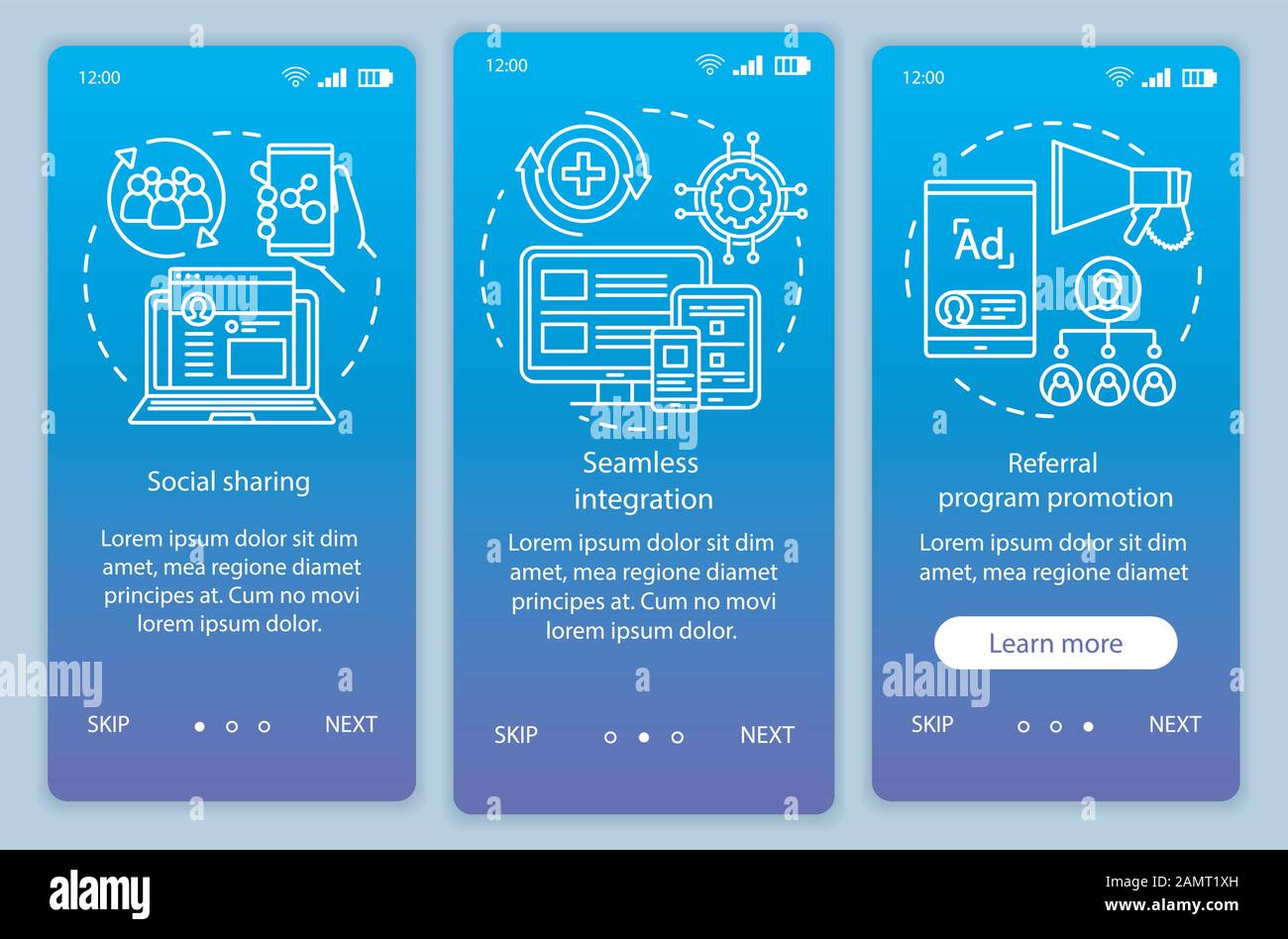 Referral program key items onboarding mobile app page screen with ...