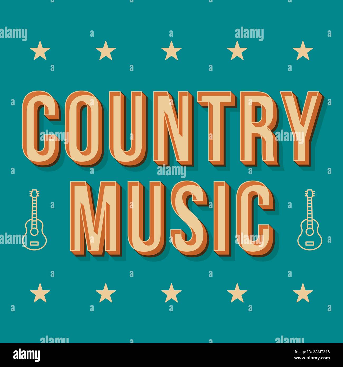 Country music vintage 3d vector lettering. Retro bold font, typeface ...