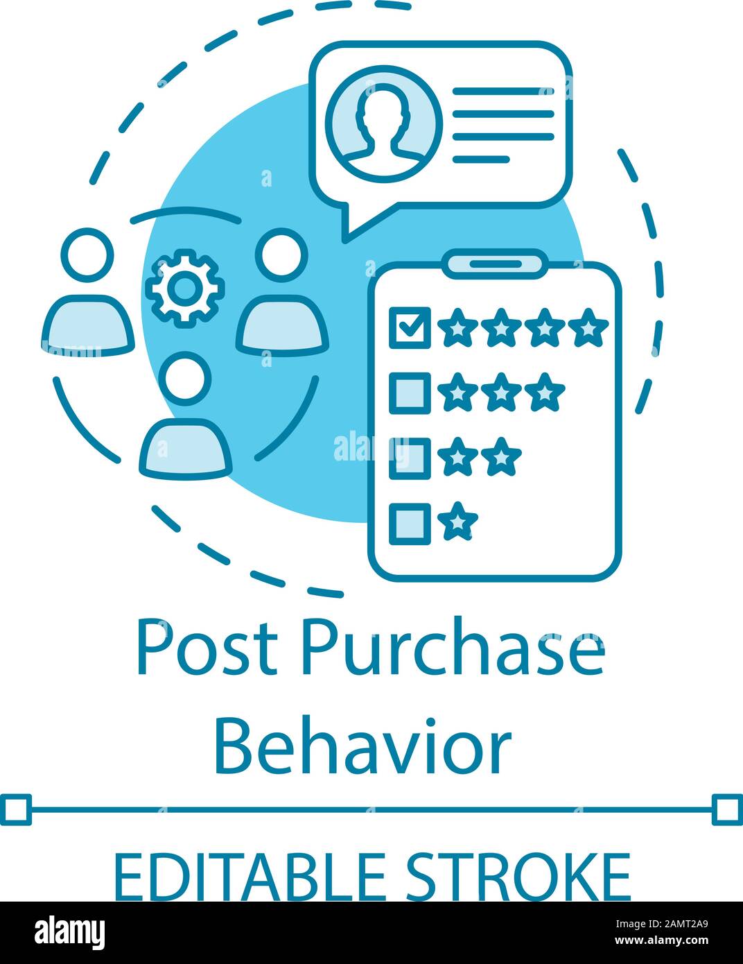 Post purchase behaviour turquoise concept icon. Feedback, customer ...
