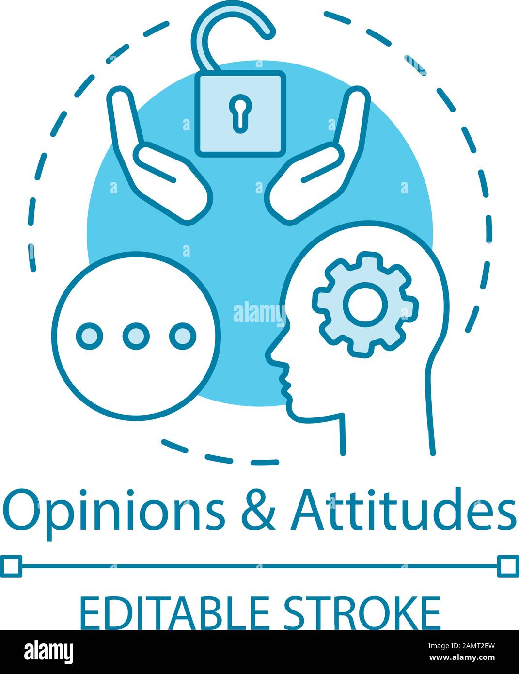Opinions & attitudes turquoise concept icon. Positive thinking, solutions search. Mind, thoughts ...