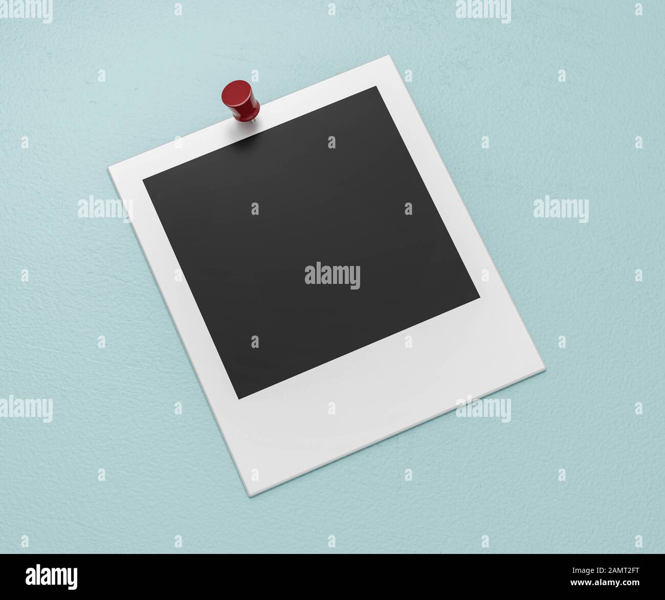 square blank empty photo card pinned on cyan wall background 3d render ...