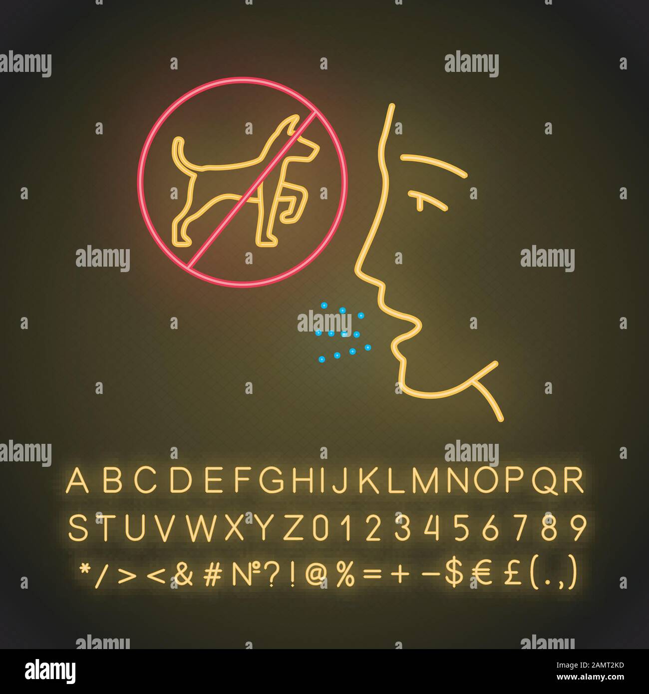 Dog allergy app icon. Allergic reaction of body. Allergenic pet dander ...