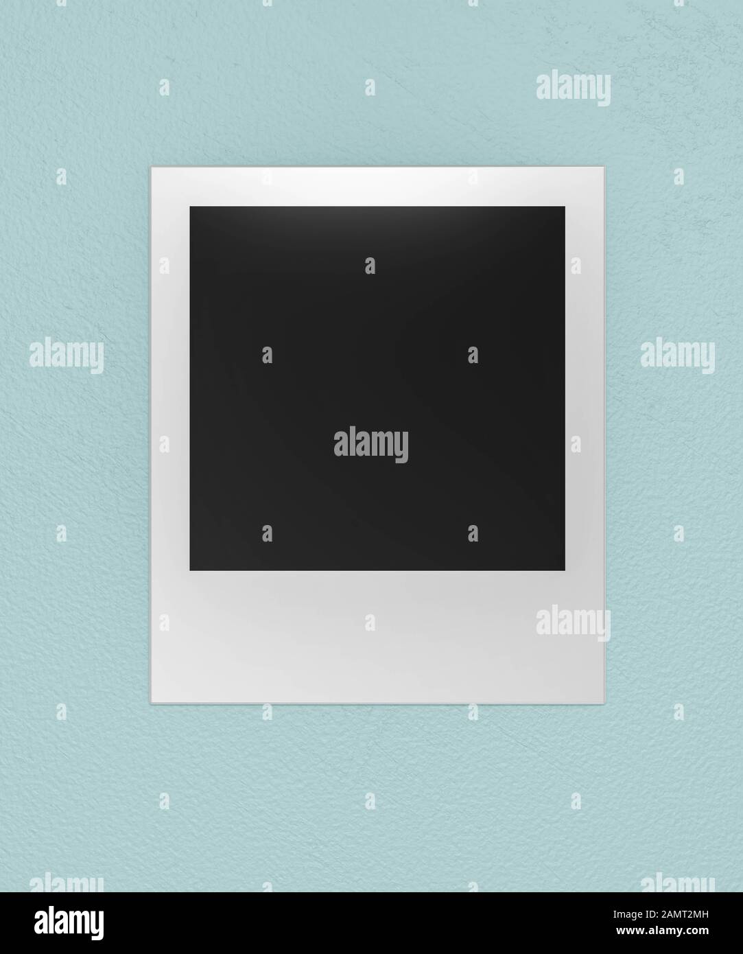 square blank empty photo card pinned on cyan background 3d render ...