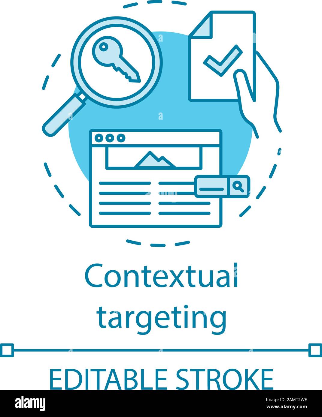Contextual targeting turquoise concept icon. Copywriting, SEO keywording. Marketing campaign ...