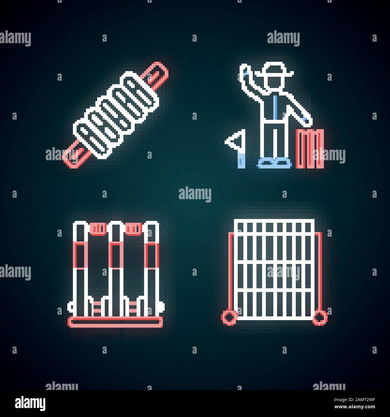 Cricket championship neon light icons set. Sport competition. Bail ...