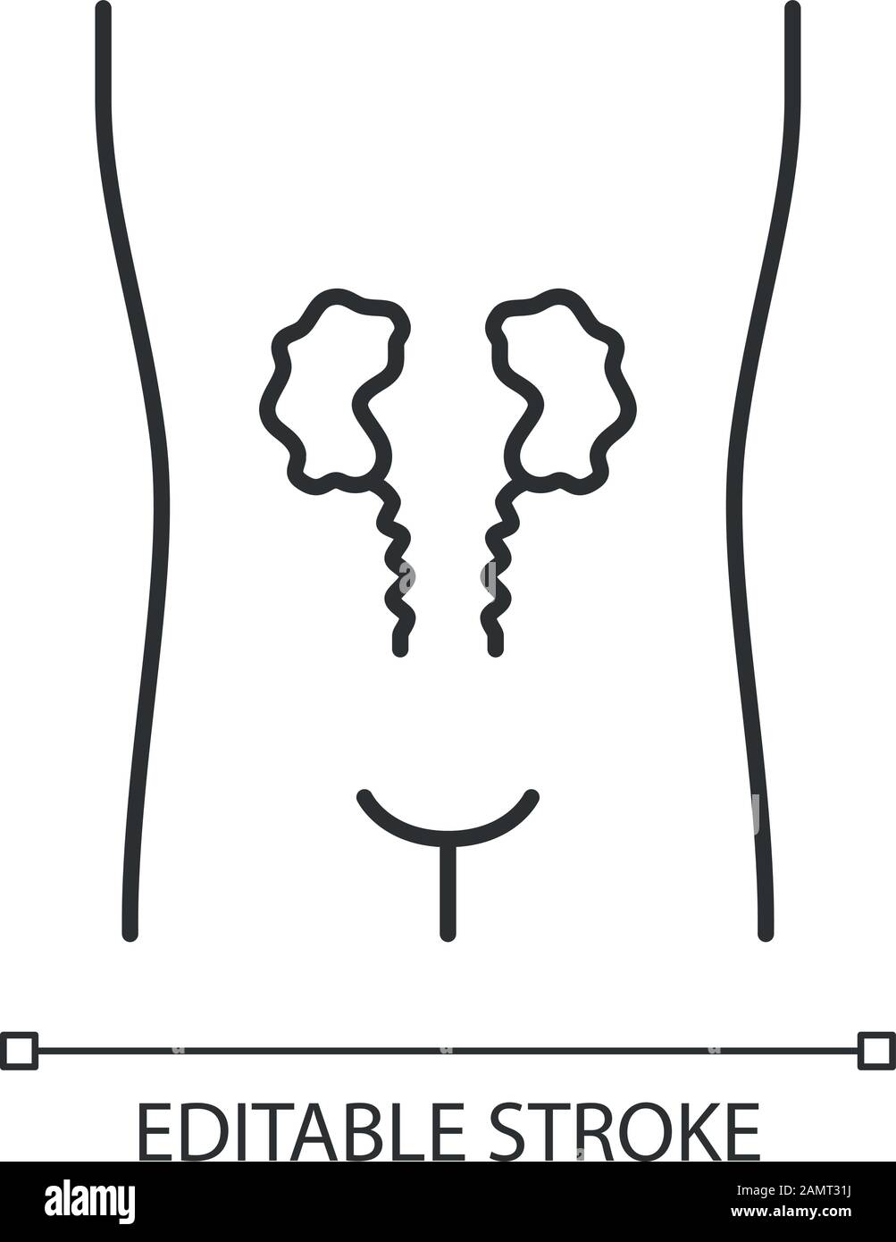 Ill kidneys linear icon. Sore human organ. Unhealthy urinary system ...