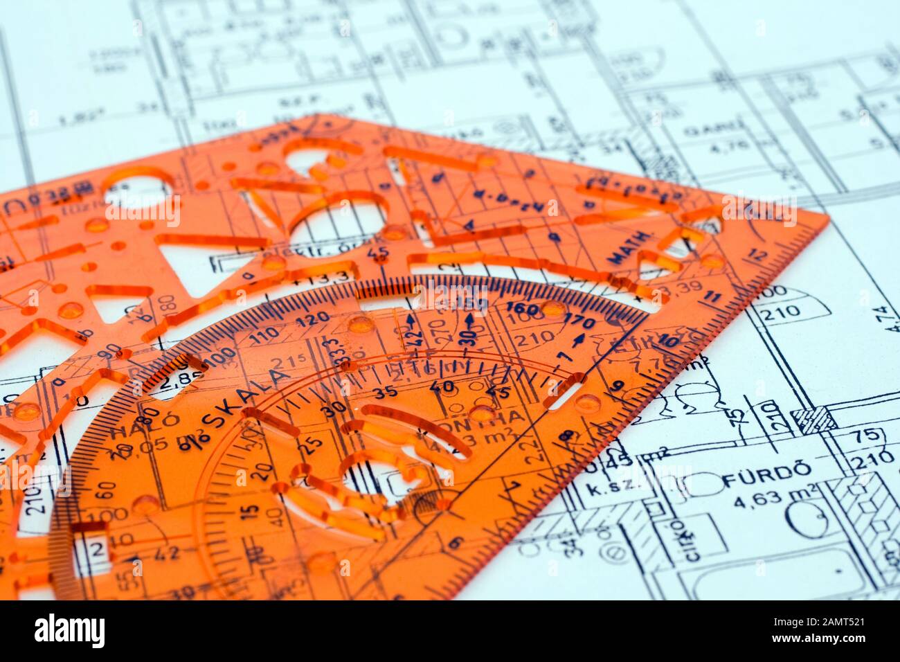 Architecture tools on a floor plan Stock Photo - Alamy