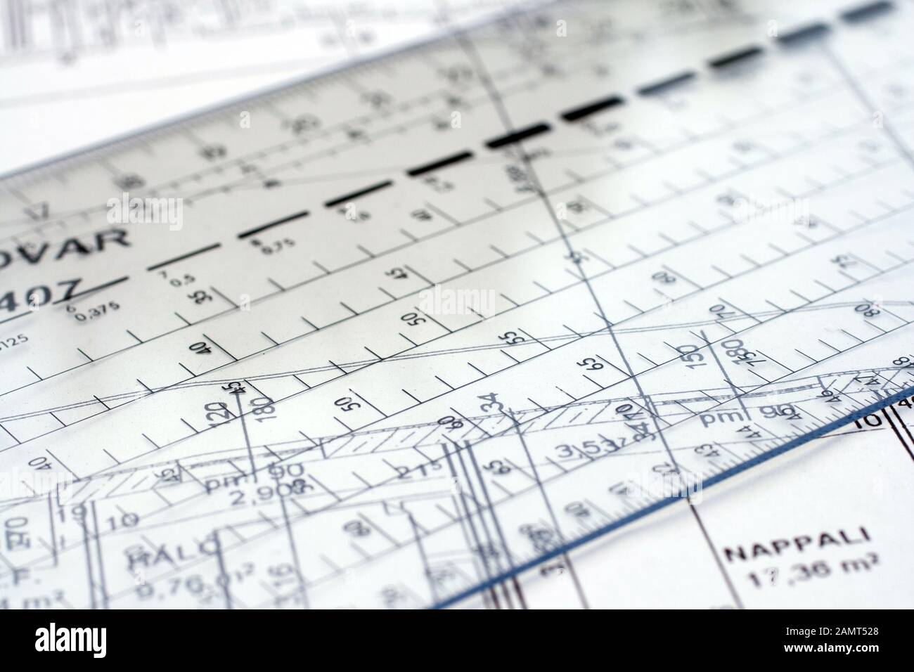 Architecture tools on a floor plan Stock Photo - Alamy