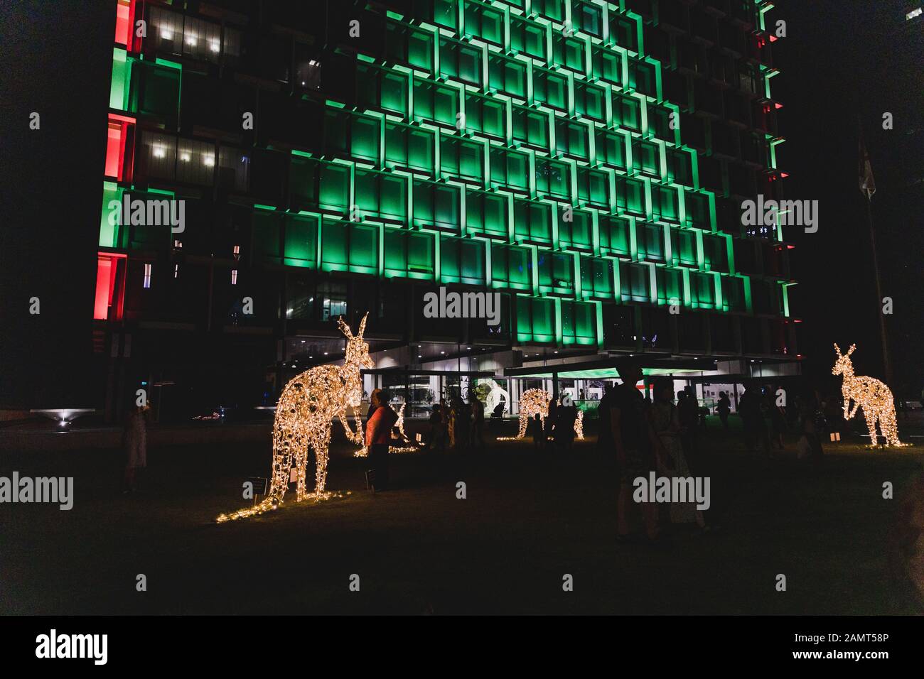 PERTH, WESTERN AUSTRALIA - December 25th, 2019: Christmas lights and ...