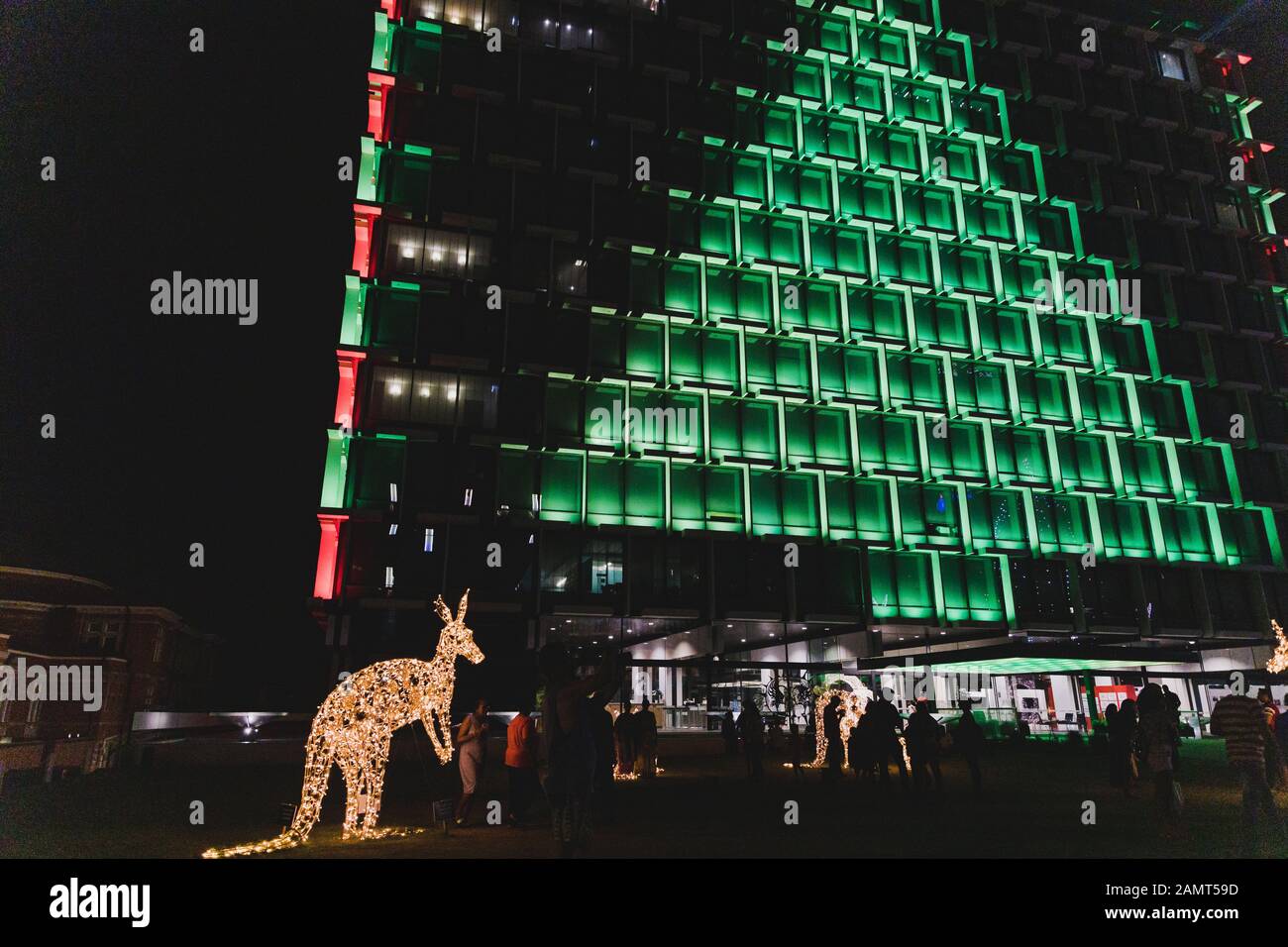 PERTH, WESTERN AUSTRALIA - December 25th, 2019: Christmas lights and ...